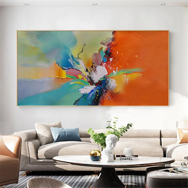 Orange Acrylic Abstract Painting Canvas Wall Art Picture for | Etsy