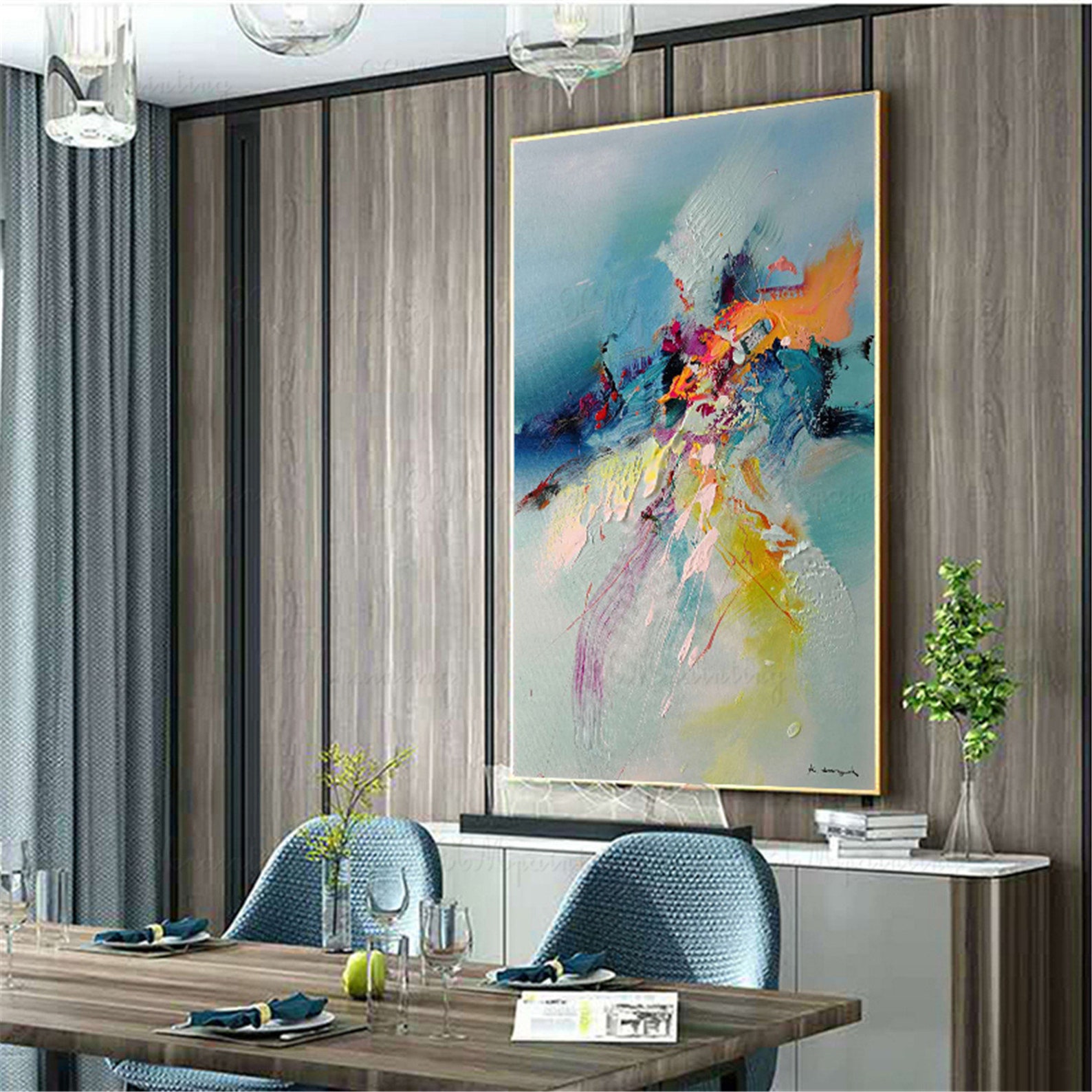 Blue Color Abstract Painting Canvas Wall Art Picture for - Etsy