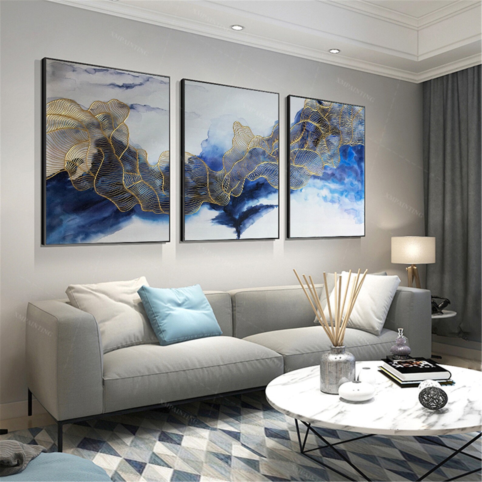 3 Panels Abstract Painting on Canvas Wall Art Framed for - Etsy