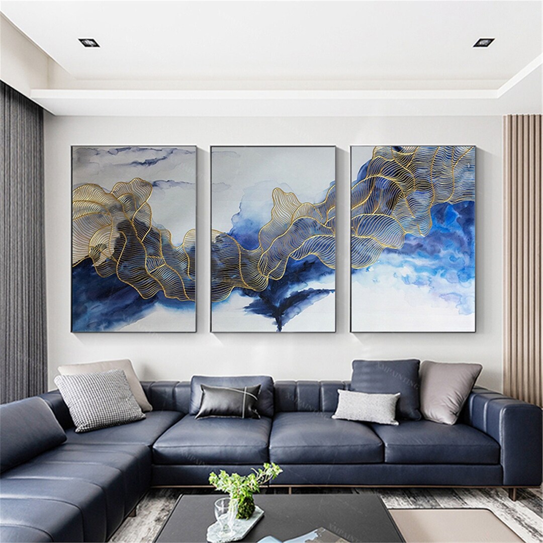 3 Panels Abstract Painting on Canvas Wall Art Framed for - Etsy