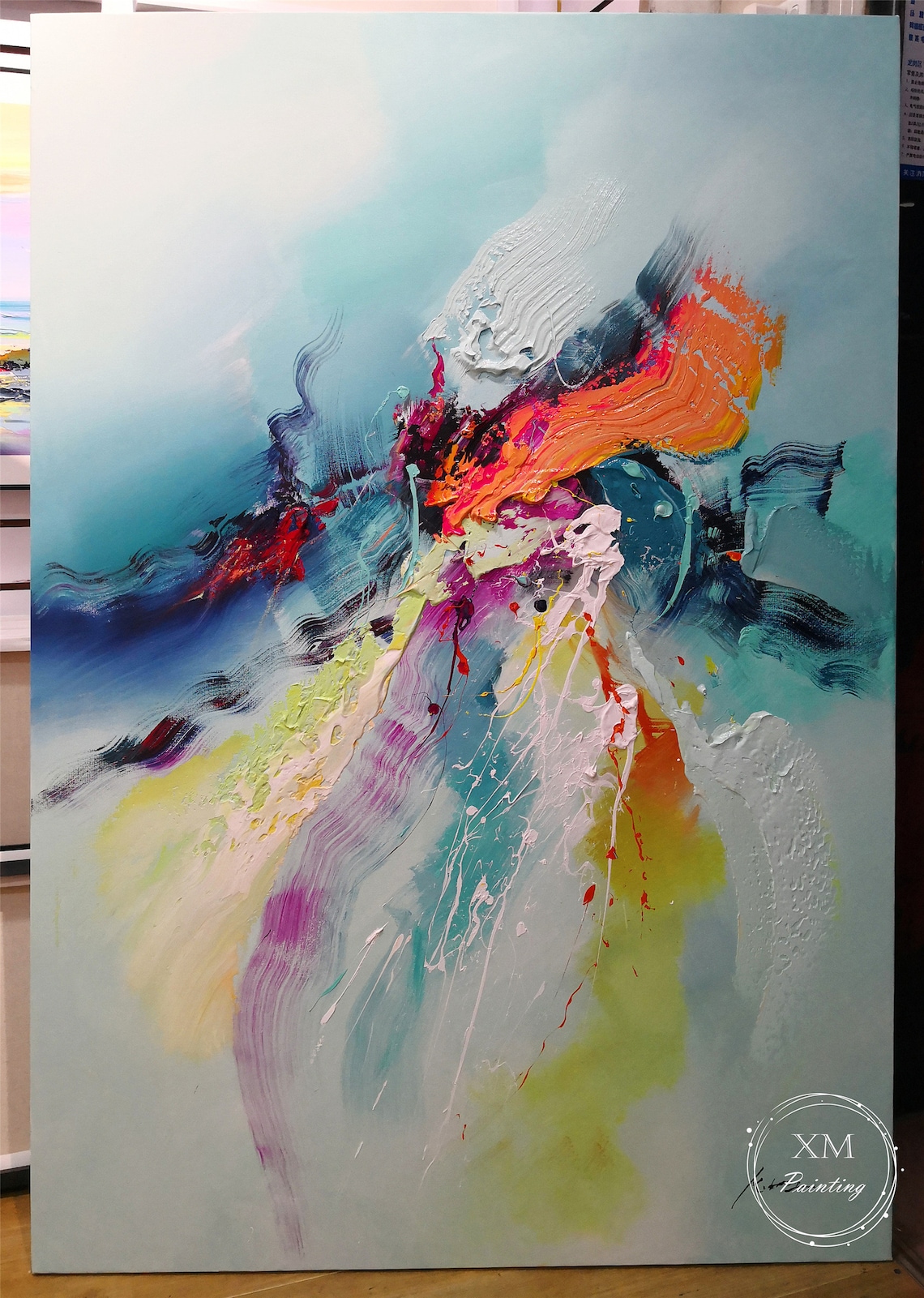 Blue Color Abstract Painting Canvas Wall Art Picture for - Etsy