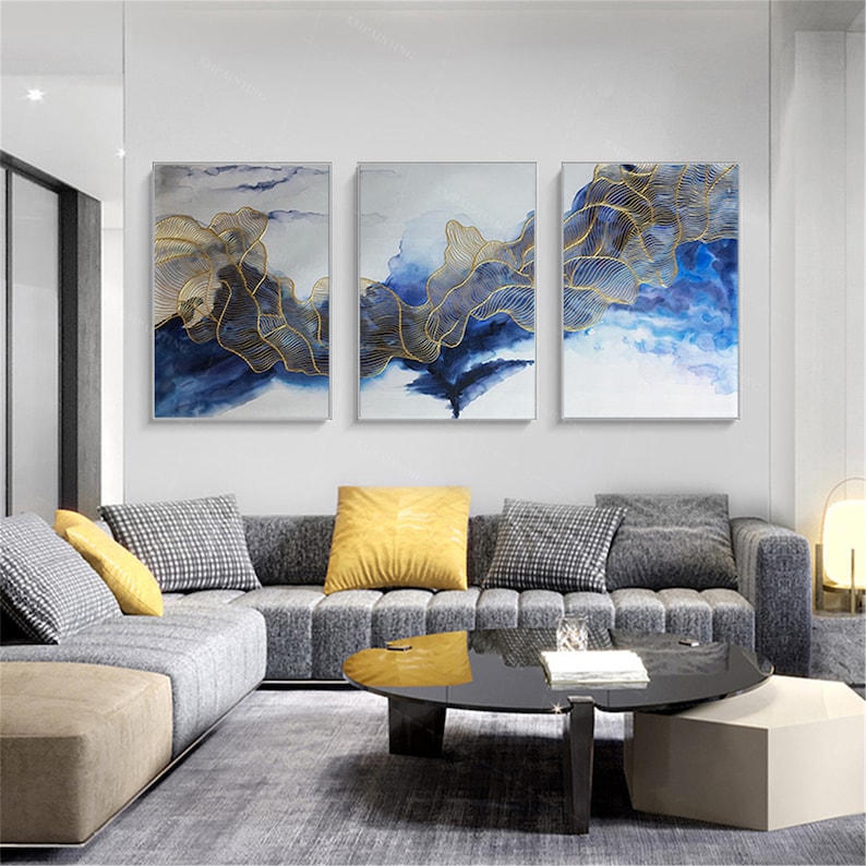 3 Panels Abstract Painting on Canvas Wall Art Framed for - Etsy