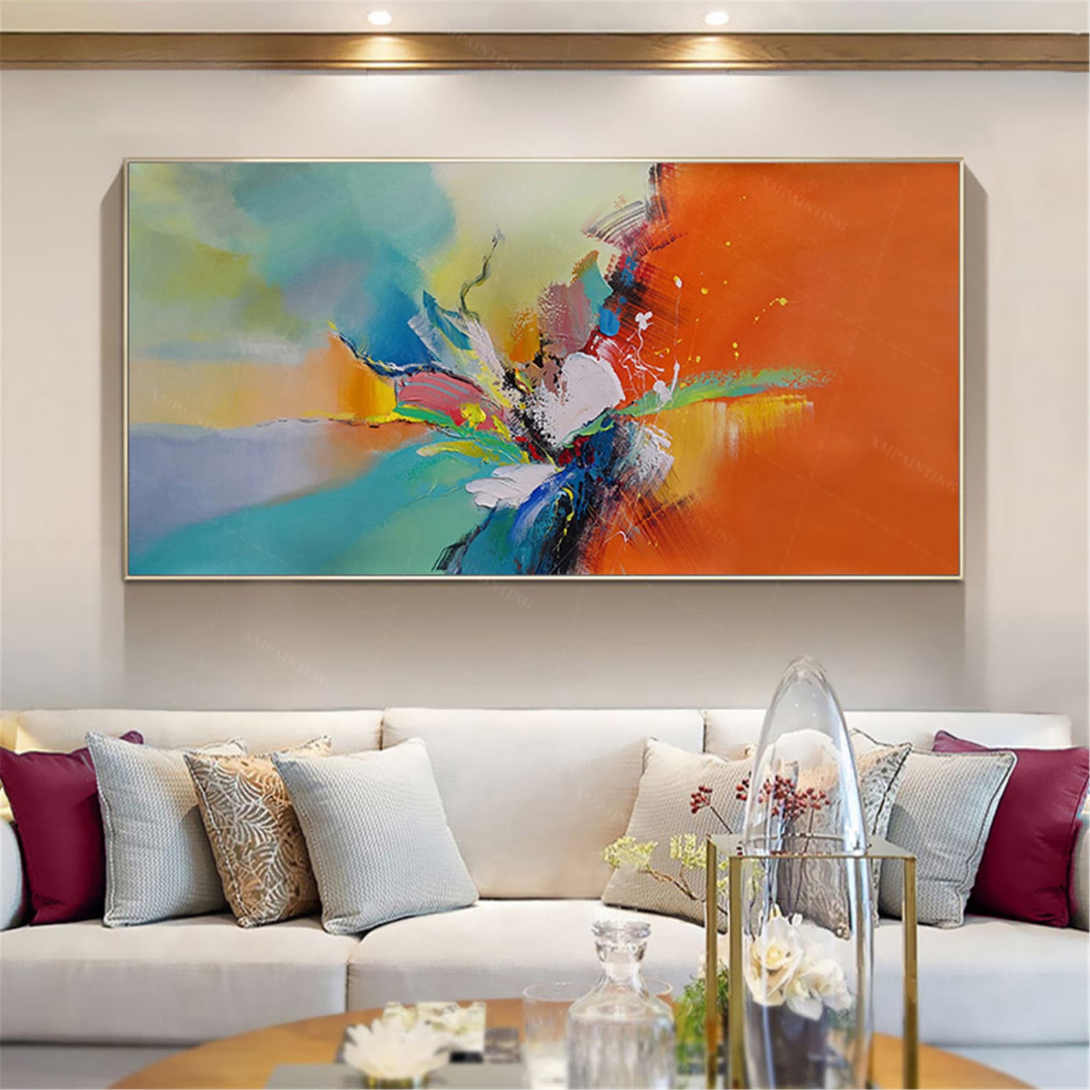 Orange Acrylic Abstract Painting Canvas Wall Art Picture for | Etsy