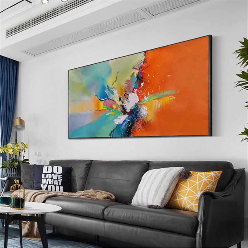 Orange Acrylic Abstract Painting Canvas Wall Art Picture for | Etsy