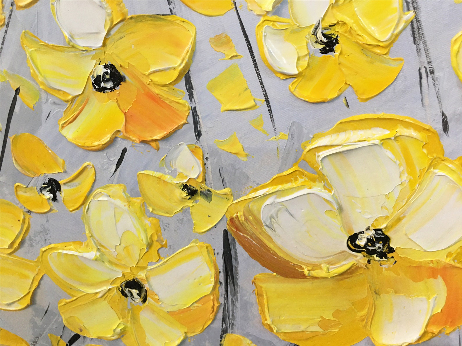 2 Pieces Yellow Flower Framed Abstract Painting Canvas Wall - Etsy