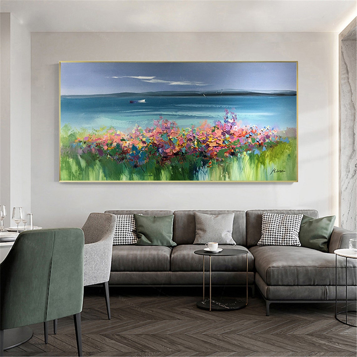 Abstract Painting Green Acrylic Flower Canvas Wall Art - Etsy