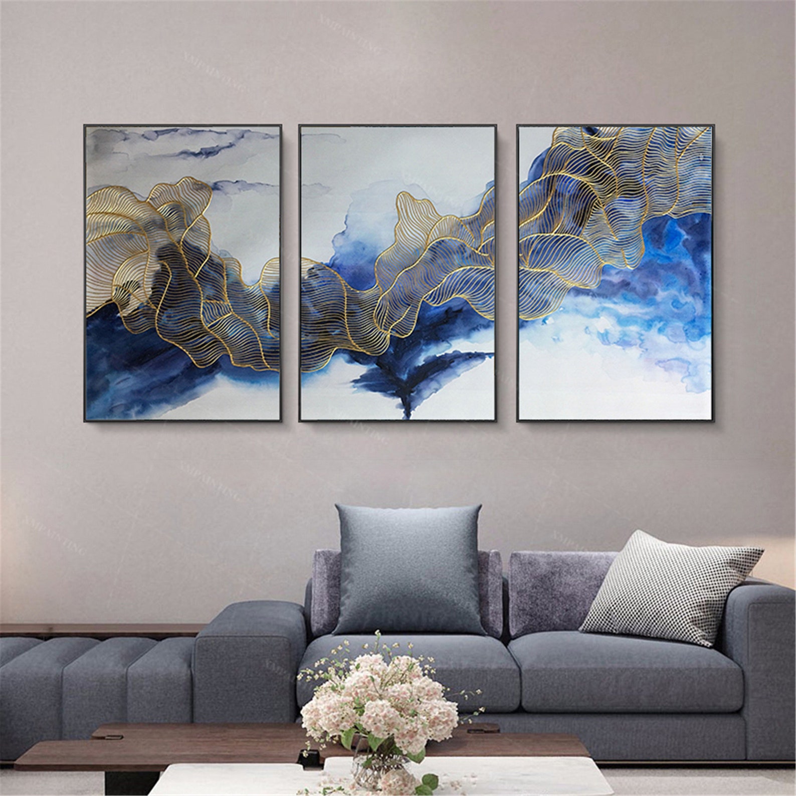 3 Panels Abstract Painting on Canvas Wall Art Framed for - Etsy
