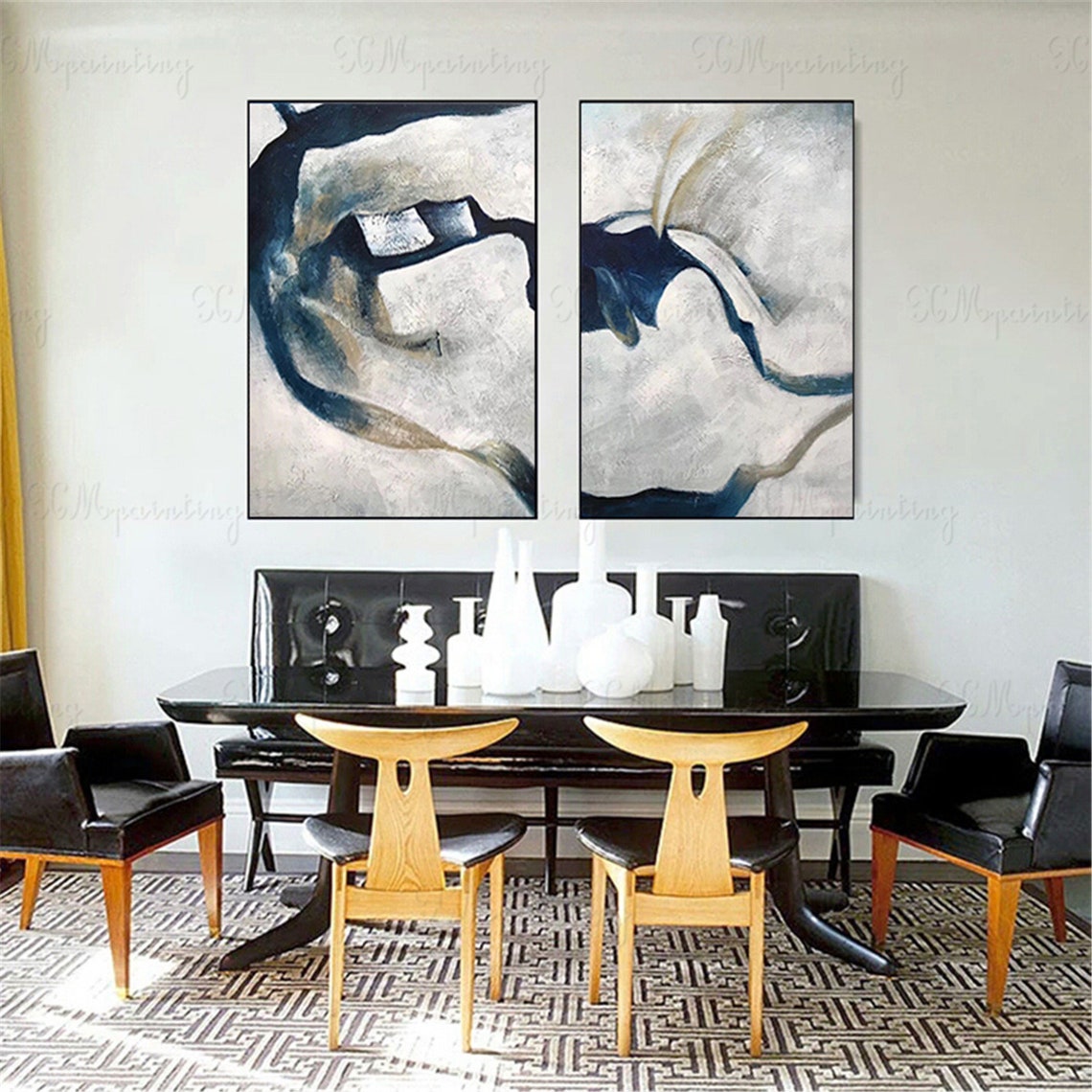 2 Pieces Abstract Paintings on Canvas Wall Art Framed for | Etsy