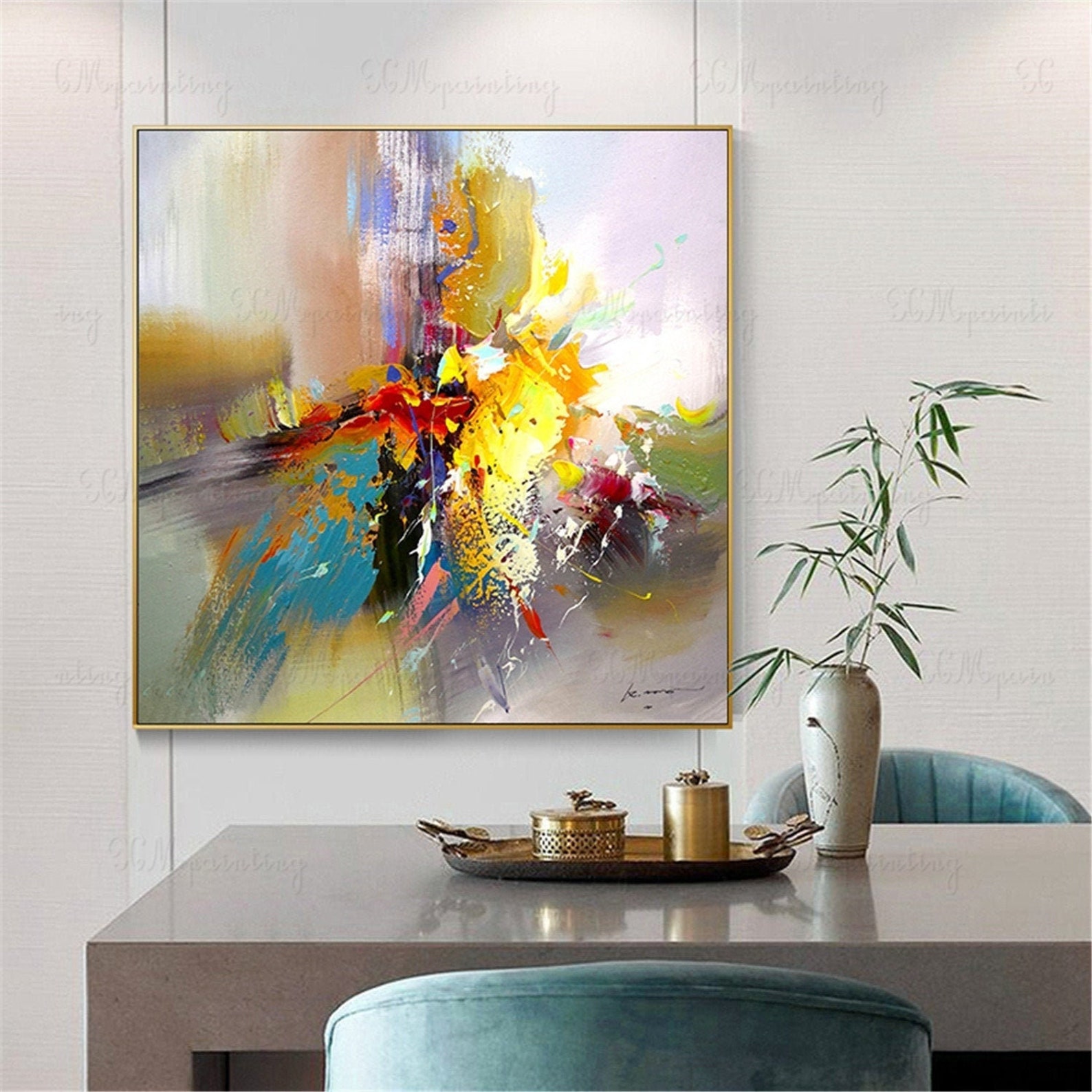 Original Painting Abstract Canvas Wall Art Framed for Living | Etsy