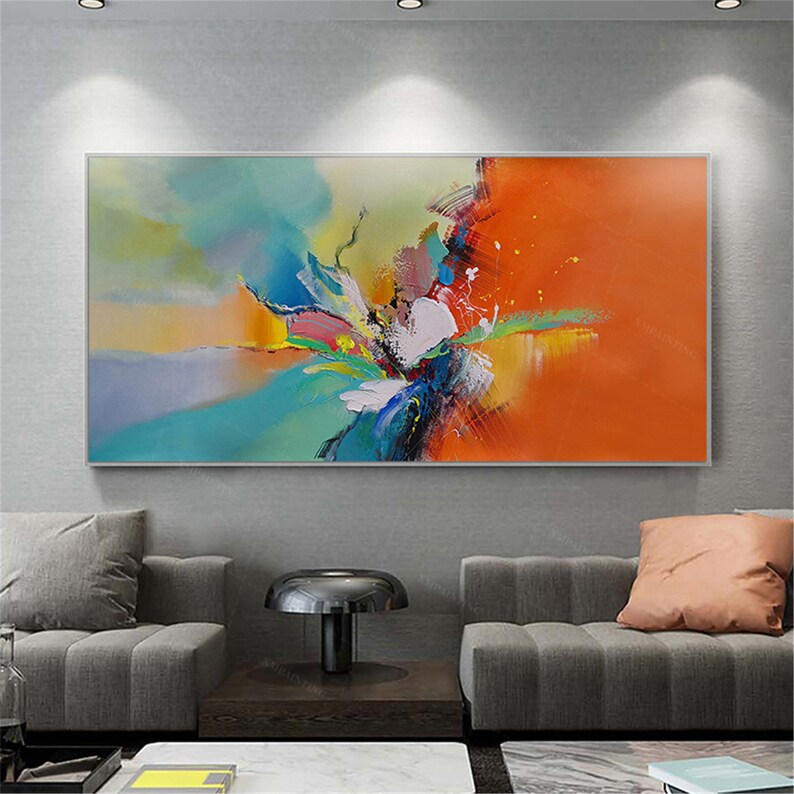 Orange Acrylic Abstract Painting Canvas Wall Art Picture for | Etsy