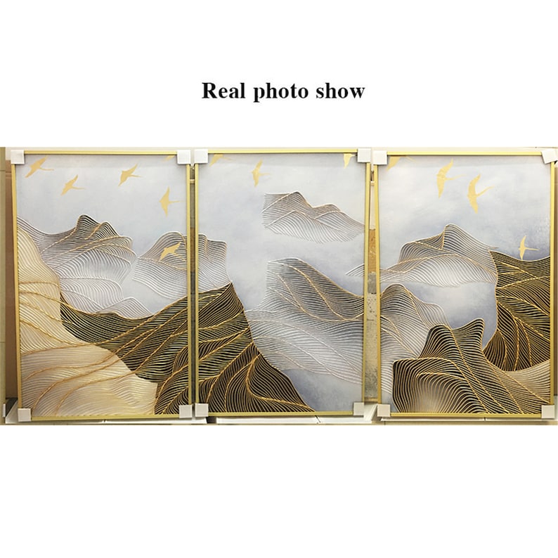 3 Stück gold Linien abstrakte Malerei auf Leinwand Wand kunst - Etsy