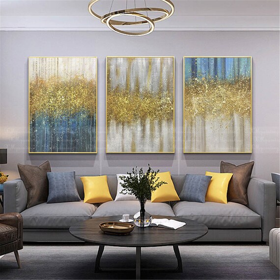 3 Pieces Gold Art Abstract Painting Canvas Wall Art Pictures | Etsy