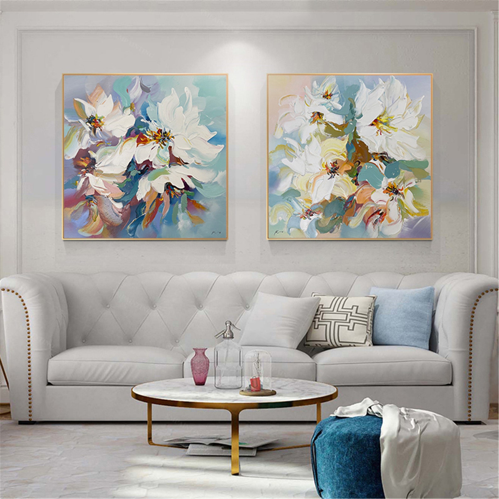 2 Pieces Abstract Flower Painting on Canvas Wall Art Framed - Etsy