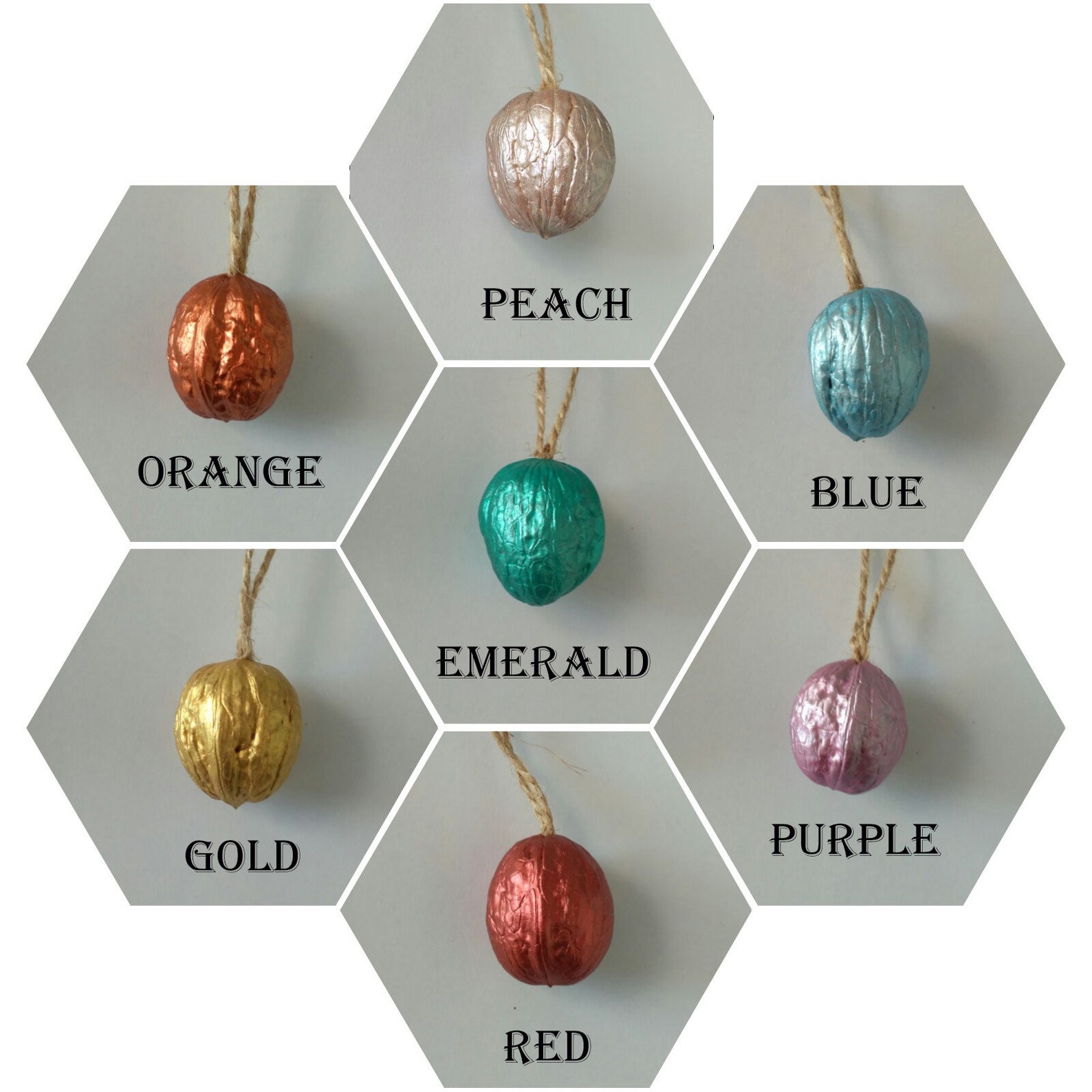 Walnut Ornaments Hand Painted Set of 10 Homemade Hanging Ornaments - Etsy