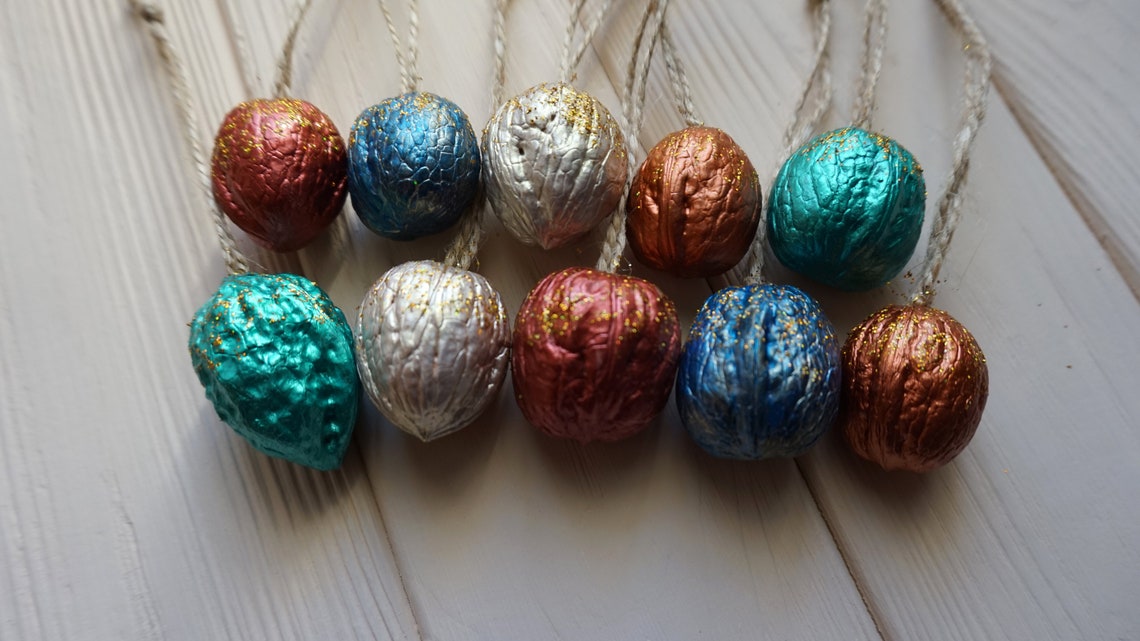 Walnut Ornaments Hand Painted Set of 10 Homemade Hanging - Etsy