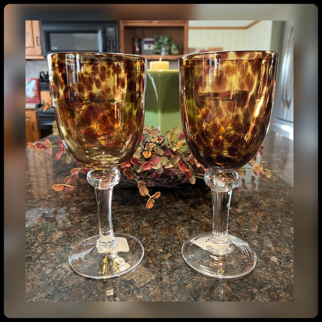 Pier 1-nwt-tortoise Shell Hand Blown Wine/ Water Goblet Pair. - Etsy