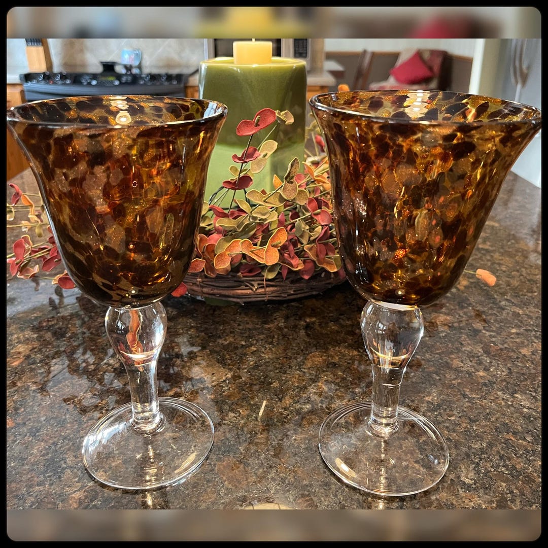 Pier 1-hand Blown Rose Gold Glitter Tortoise Shell Pattern Wine/water ...