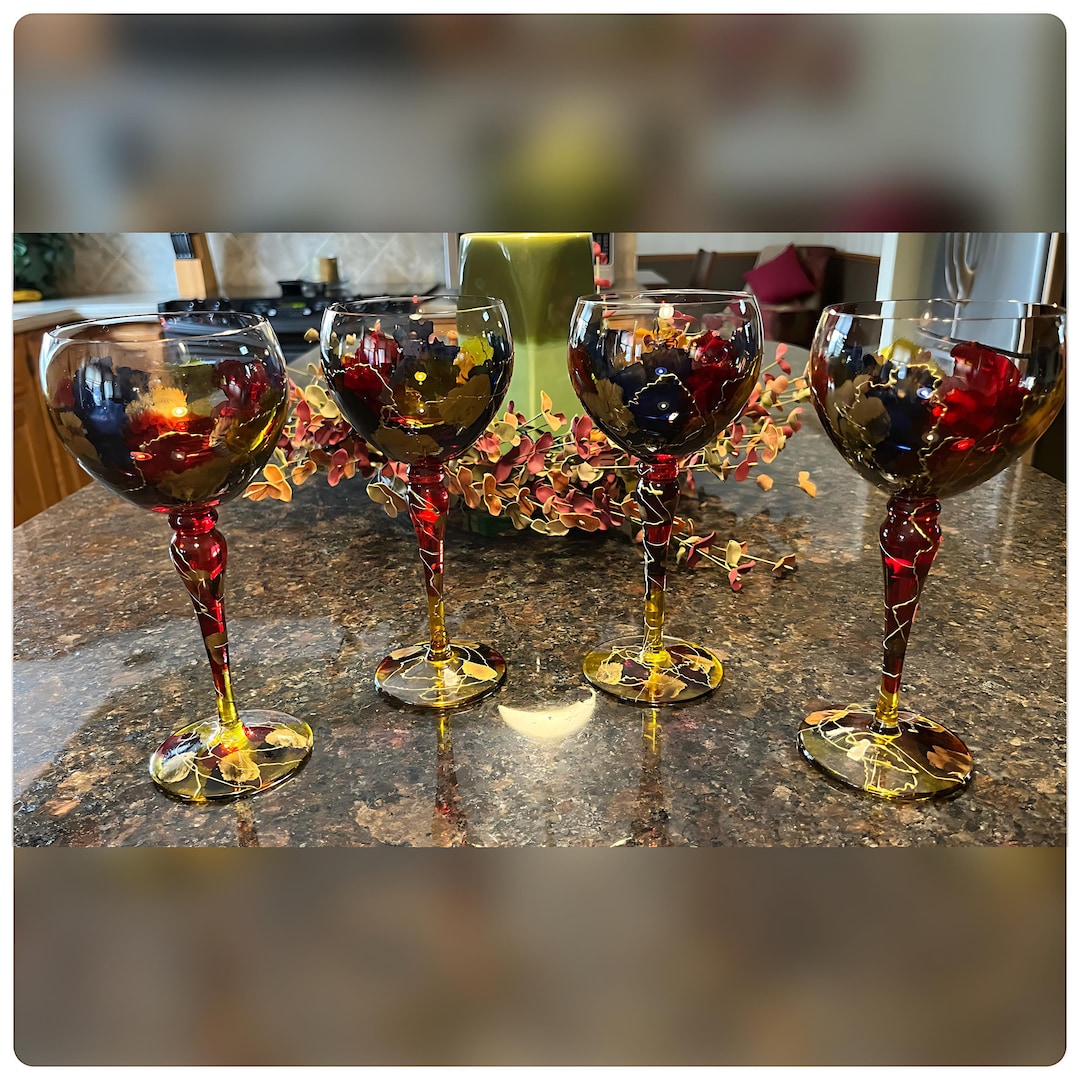 Vtg. Royal Danube-romanian Art Crystal Gold Splattered Wine Glasses-4 ...