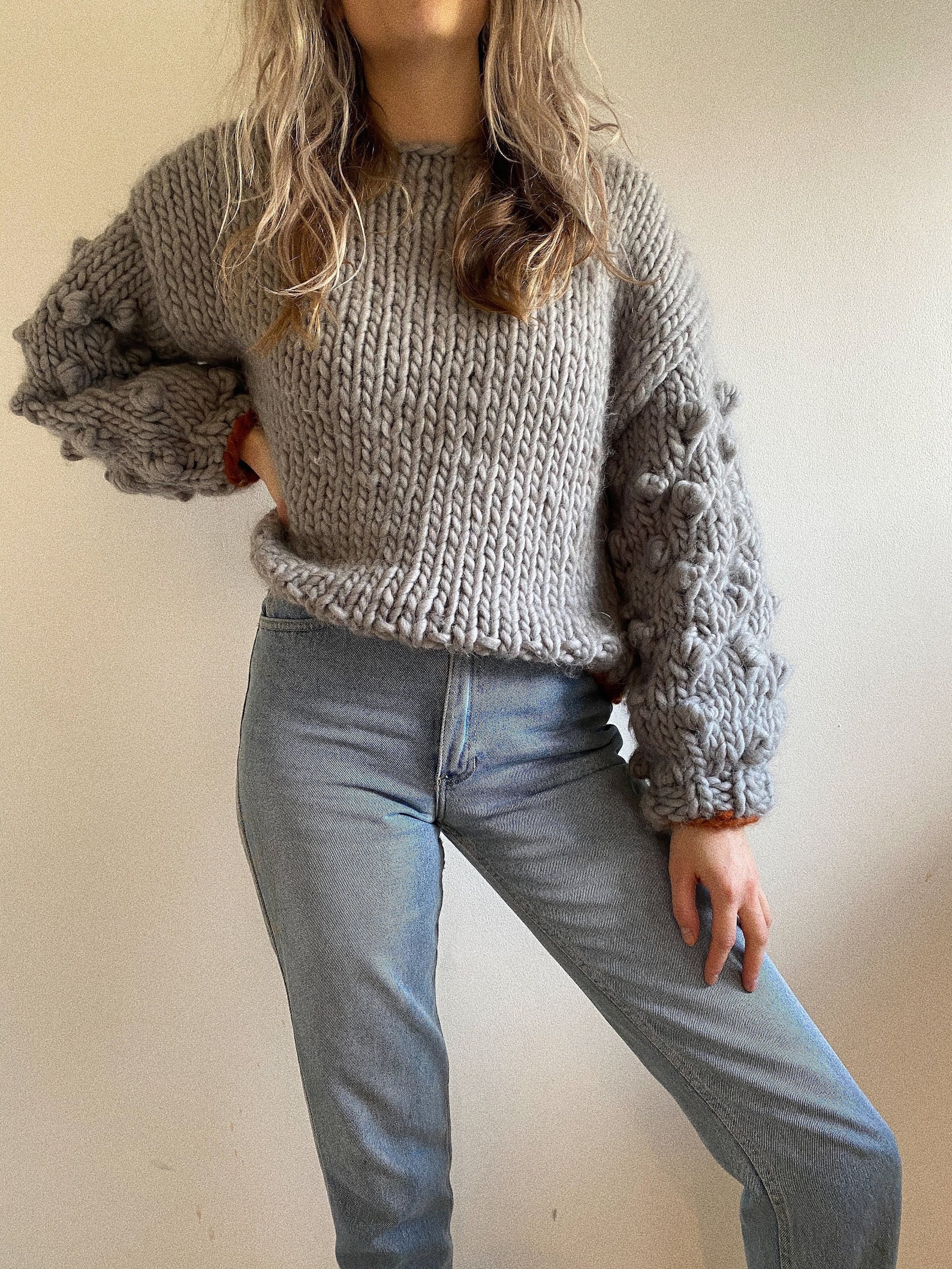 Chunky Knitting Pattern Popcorn Bobble Jumper Beginner | Etsy