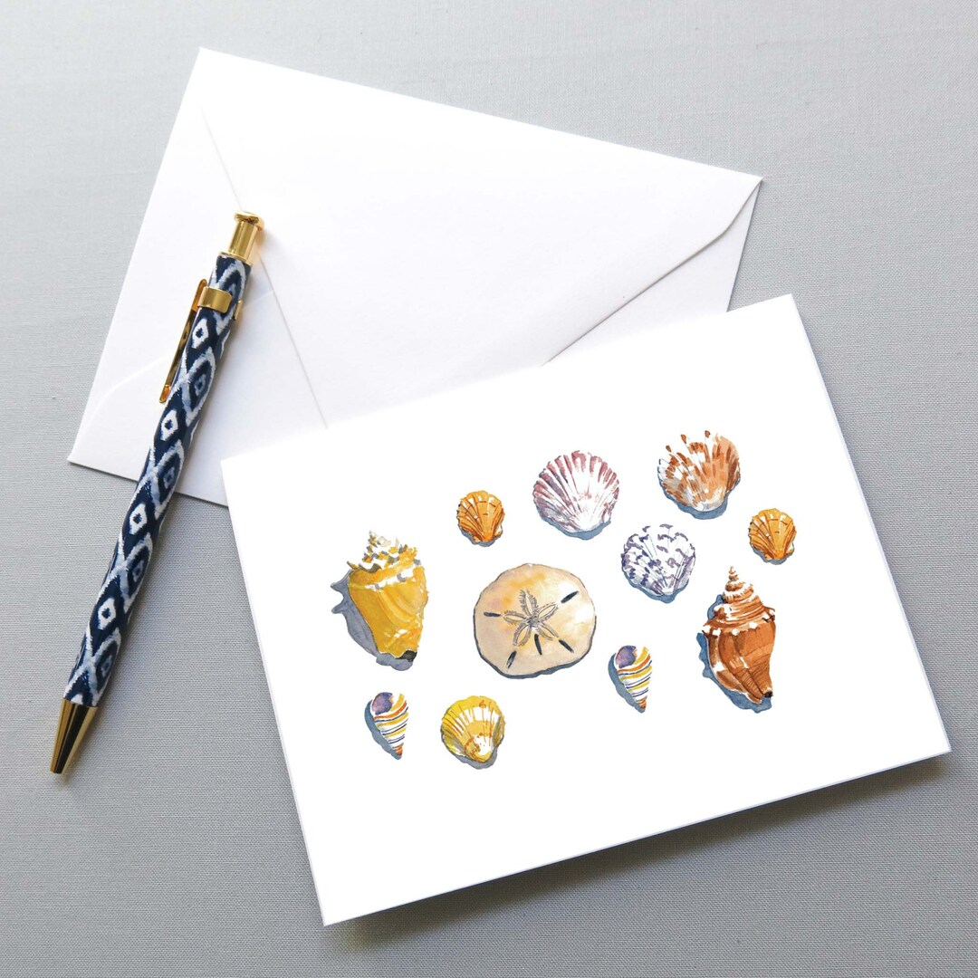 Seashell Watercolor Note Cards - Watercolor Art - Set of 8 A2 Foldover ...