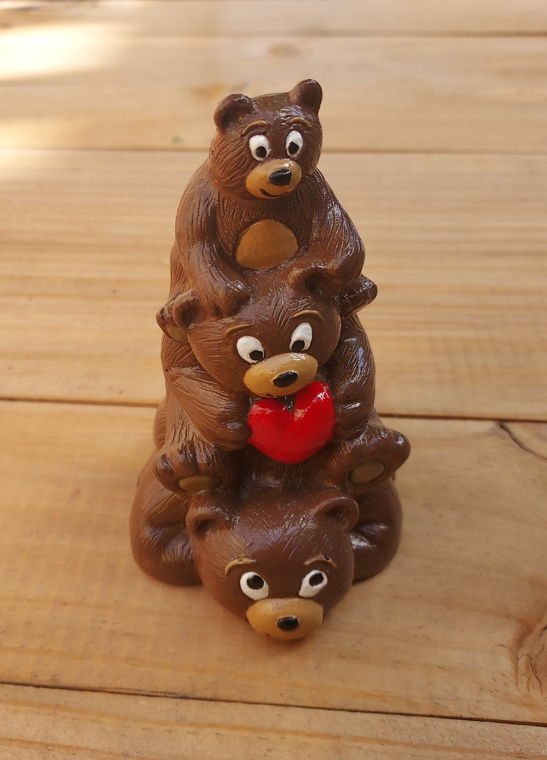 Handmade Concrete Brown Bear Trio Totem Figurine, Stacked Bears With ...