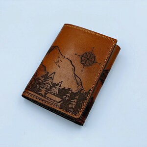 Mountain Wallet/men Wallet/leather Handmade Wallet/forest Tree - Etsy