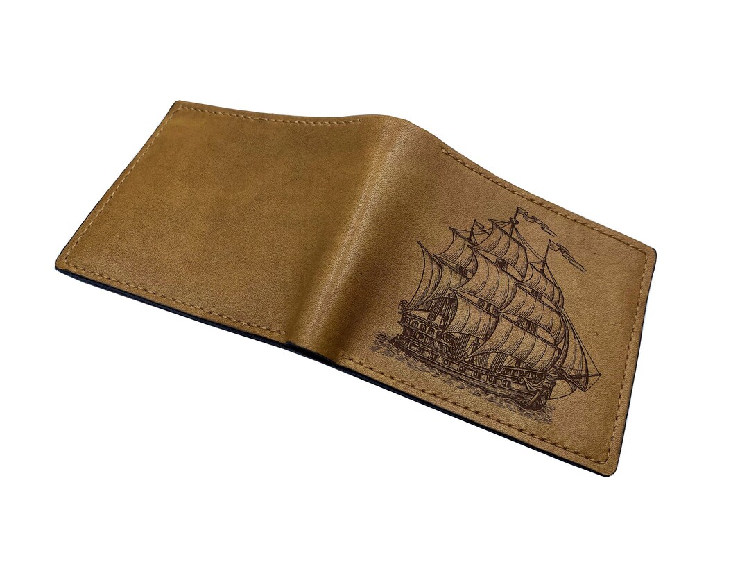 Sailing Boat Leather Wallet: Handmade Trifold Wallet Gift - Etsy