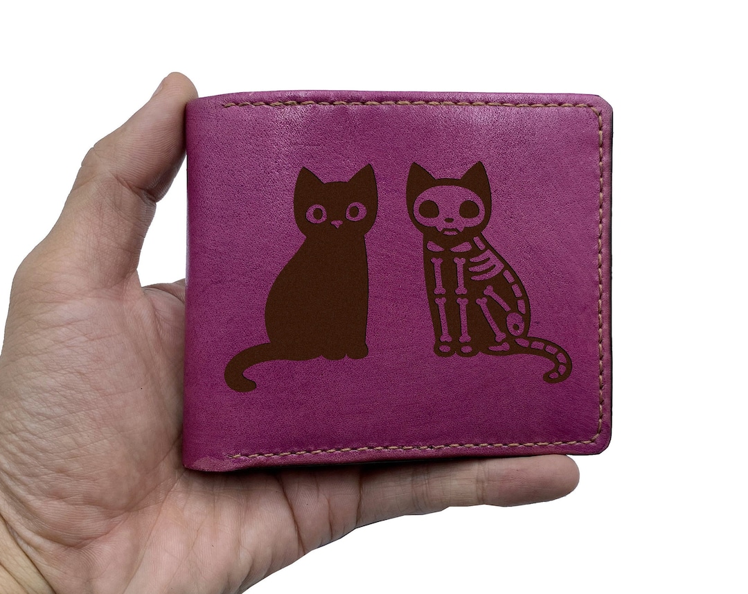 Witch Cat Anatomy Premium Leather Wallet, Cat Skeleton Art, Halloween ...
