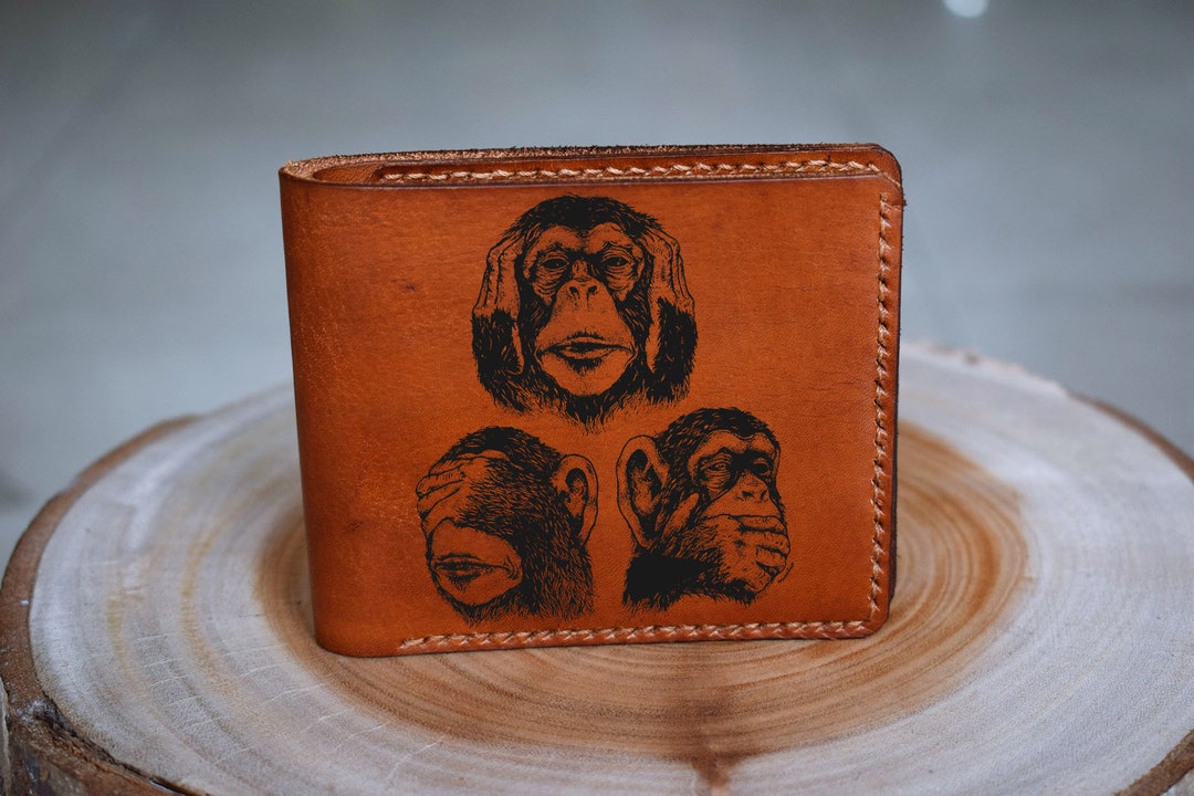 Three Wise Monkeys Men Wallet Zen Men Walletpersonalized - Etsy