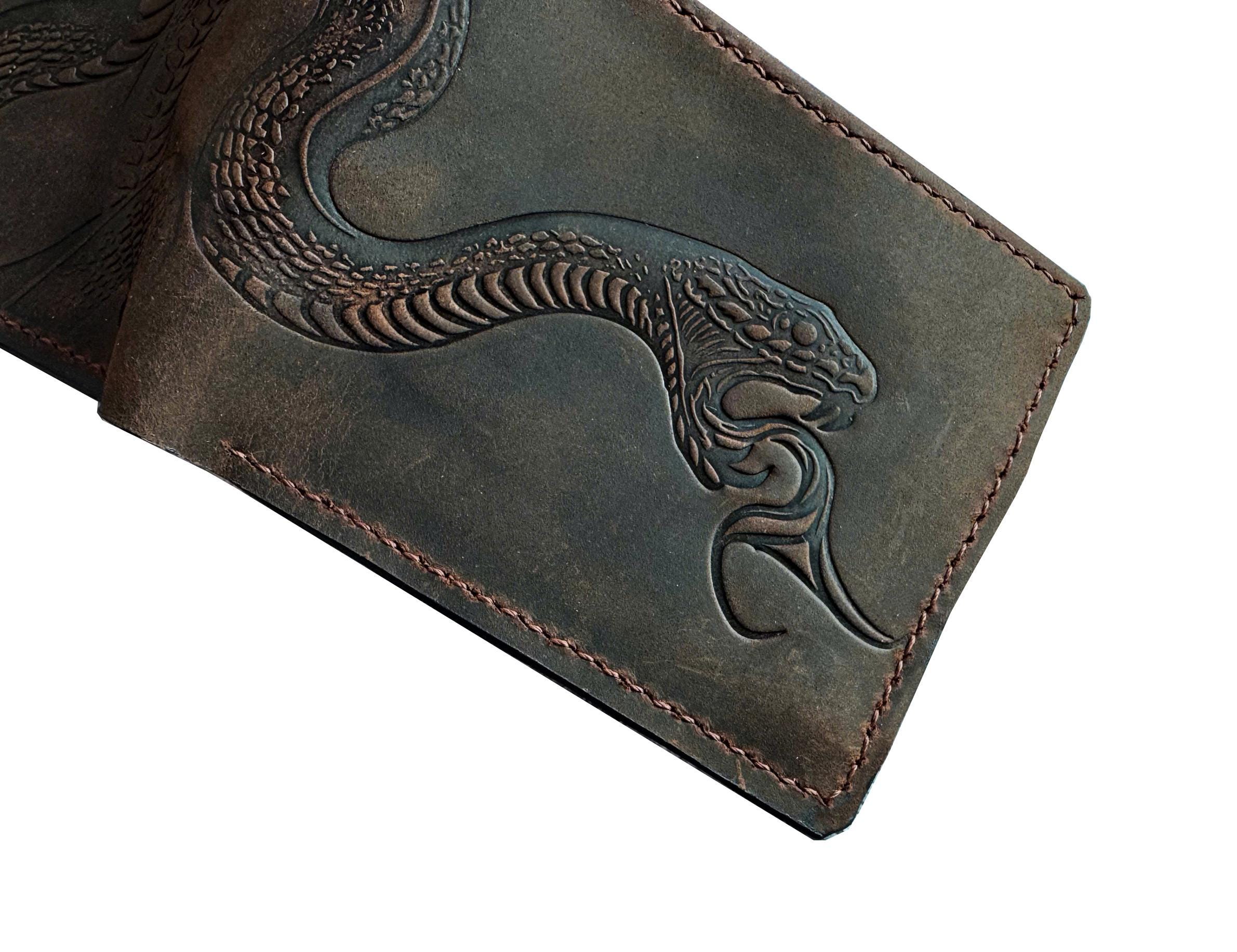 Handmade Snake Embossed Wax Leather Wallet - Etsy
