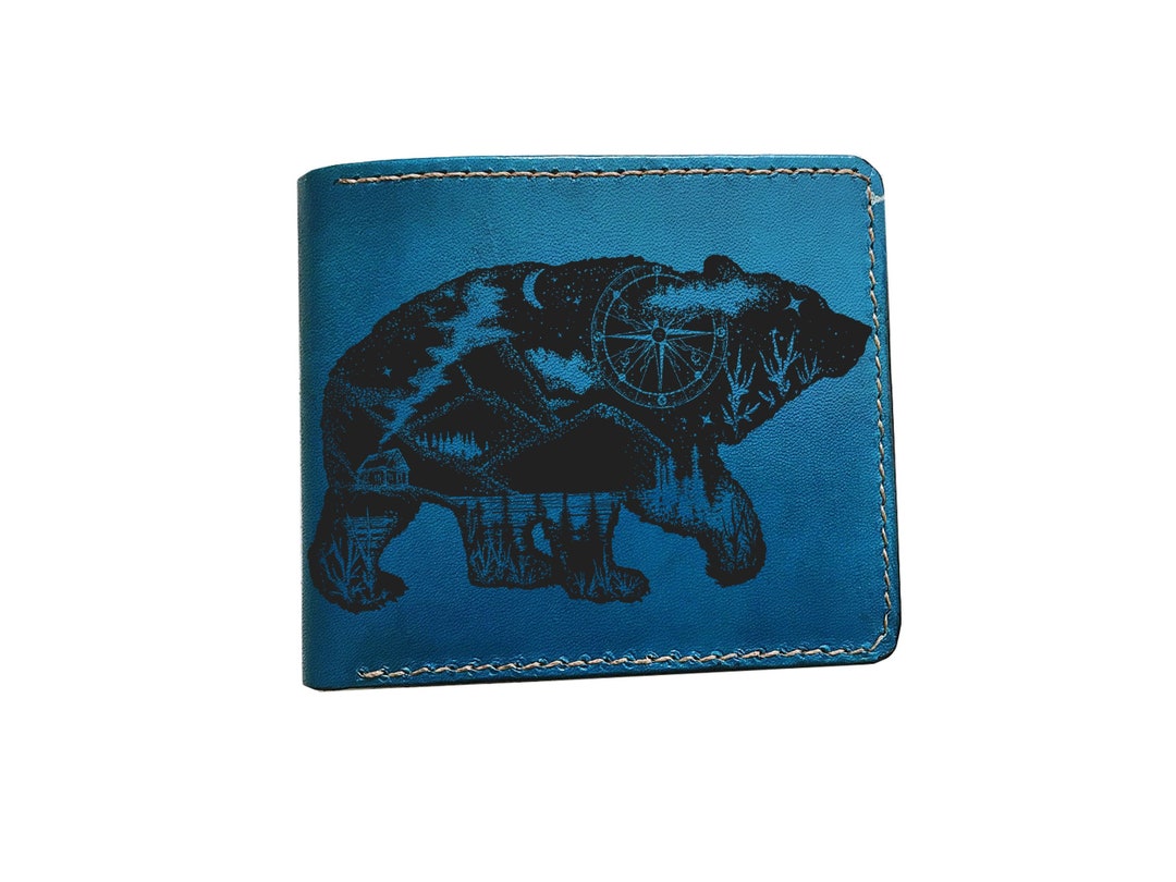Bear Tattoo Leather Wallet: Handmade Cowhide Hunting Gift - Etsy