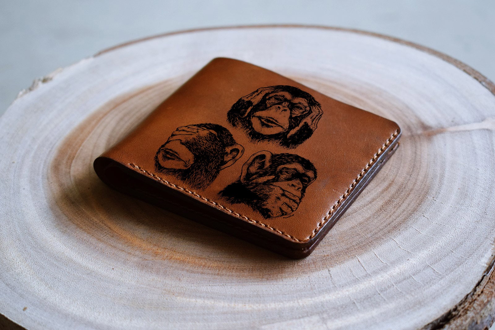 Three Wise Monkeys Men Wallet Zen Men Walletpersonalized | Etsy