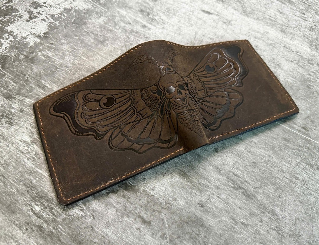 Handmade Leather Moth Wallet: Waxed Cowhide, Unisex Design - Etsy