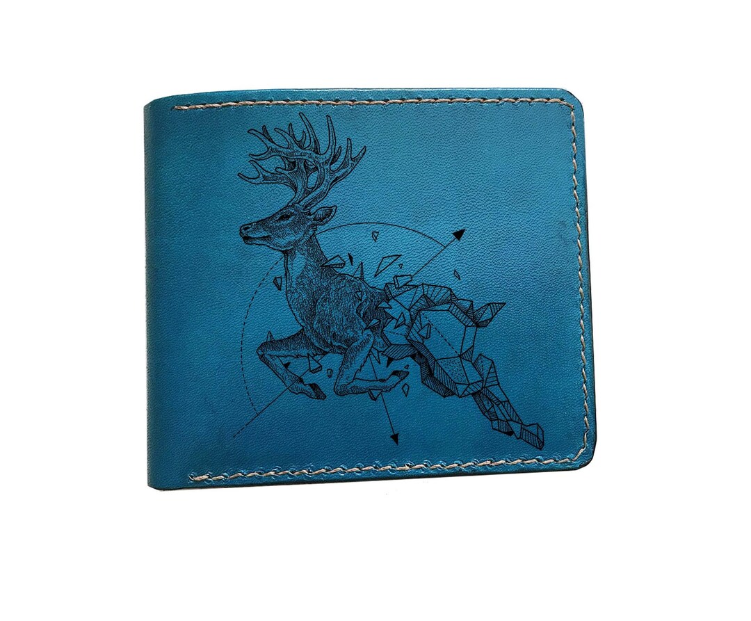 Geometric Deer Leather Wallet: Handmade Hunting Gift, Personalized - Etsy