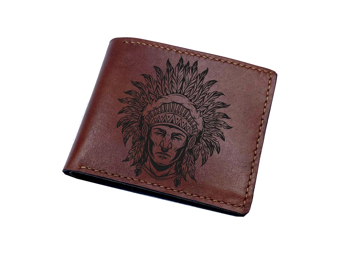 Native American Chief Leather Wallet: Personalized Handmade Cowhide - Etsy