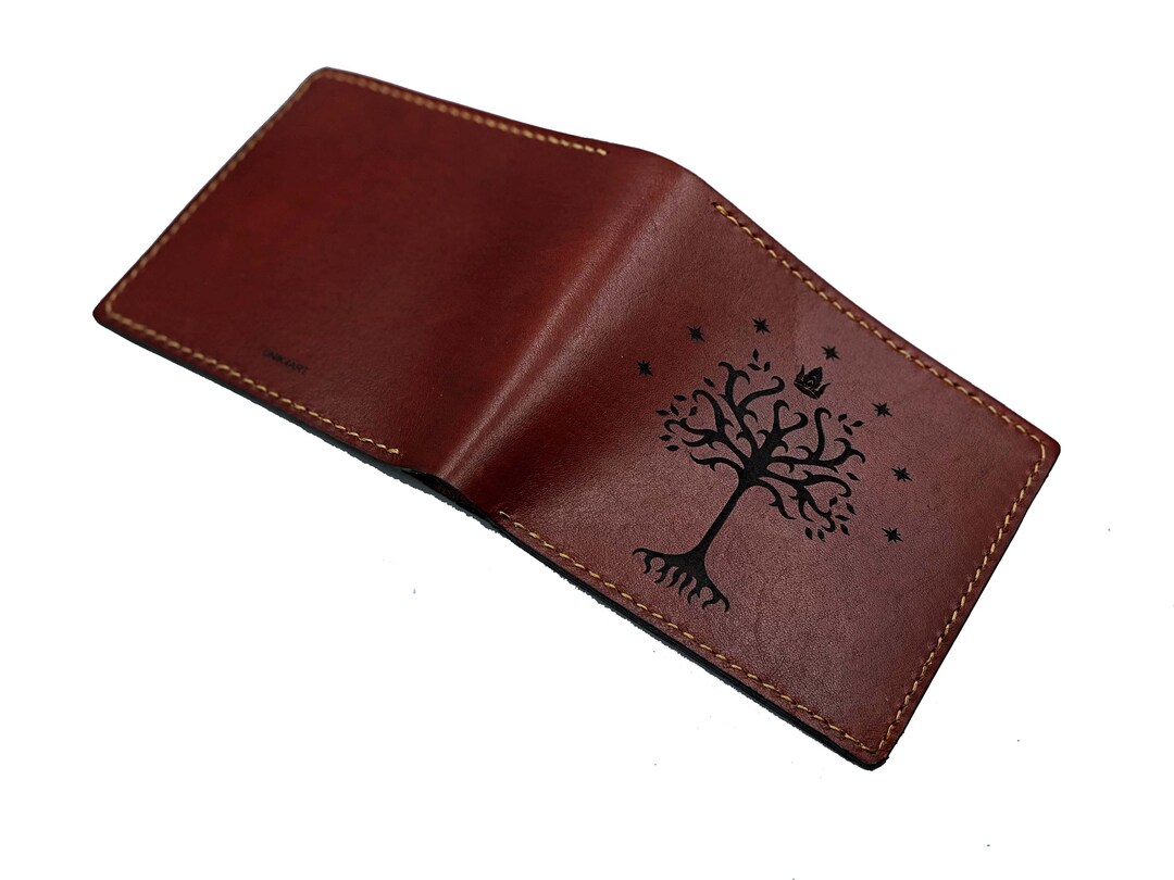 Handmade Leather Men's Wallet, Tree Bird Design, Personalized Gift - Etsy