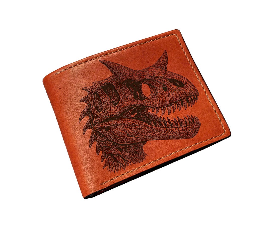 Carnotaurus Skull Fossil Leather Wallet: Handmade Dinosaur Skeleton ...