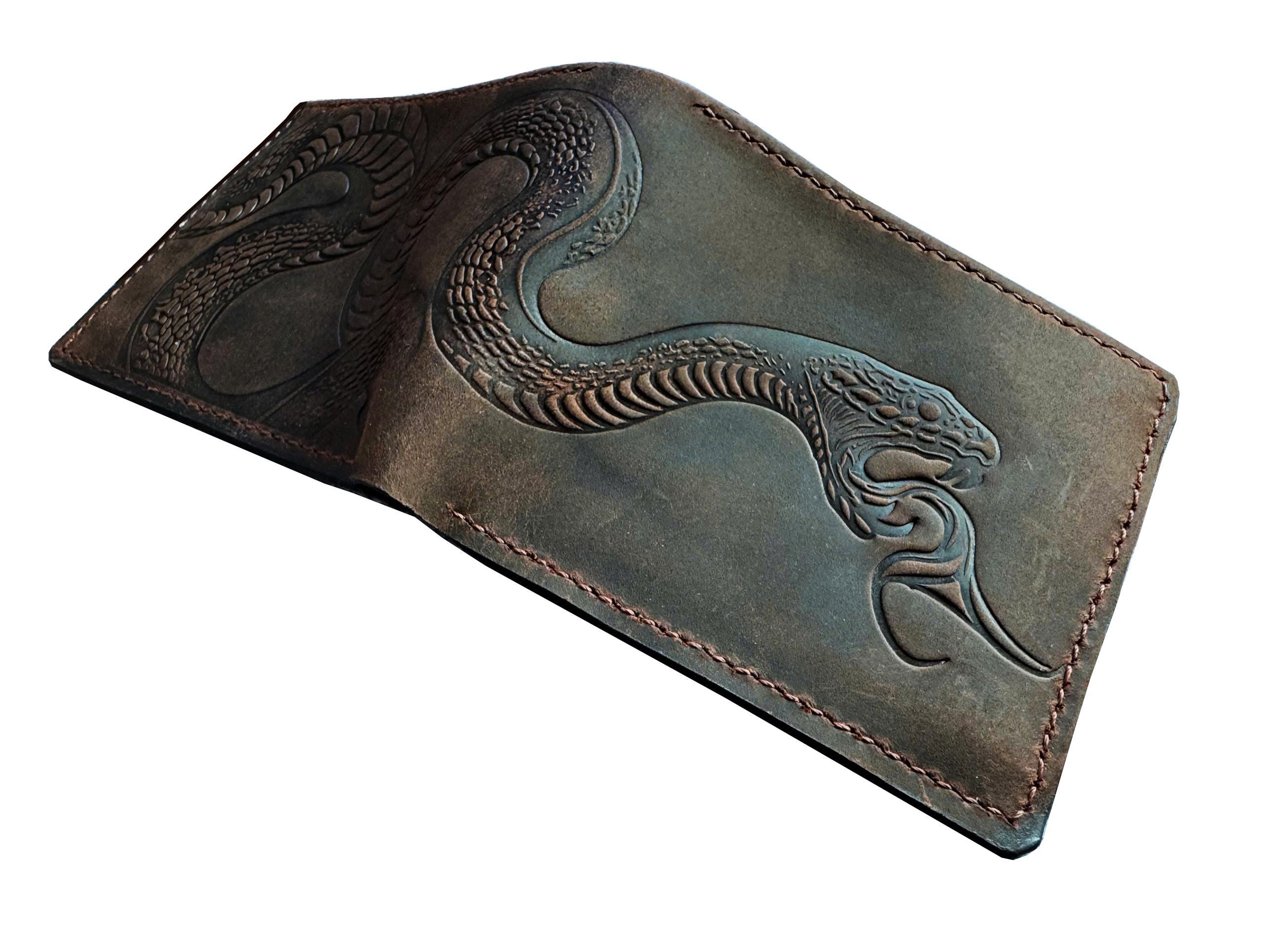 Handmade Snake Embossed Wax Leather Wallet - Etsy