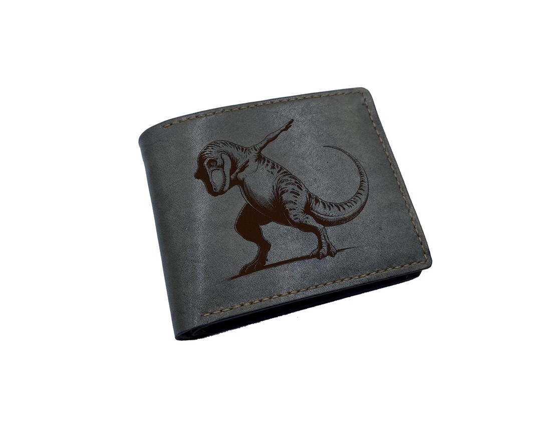 Funny T-rex Leather Wallet: Handmade Minimalist Men's Wallet - Etsy