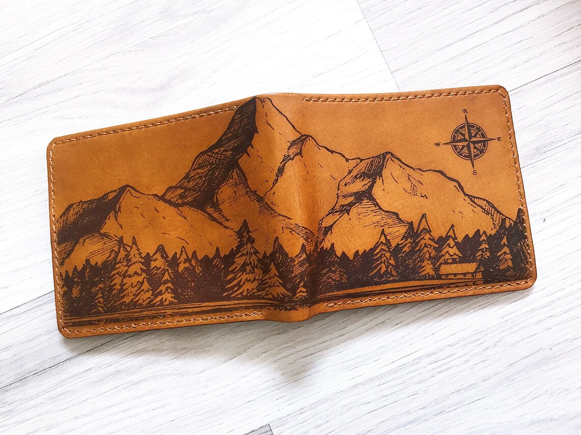 Mountain Wallet/men Wallet/leather Handmade Wallet/forest Tree | Etsy