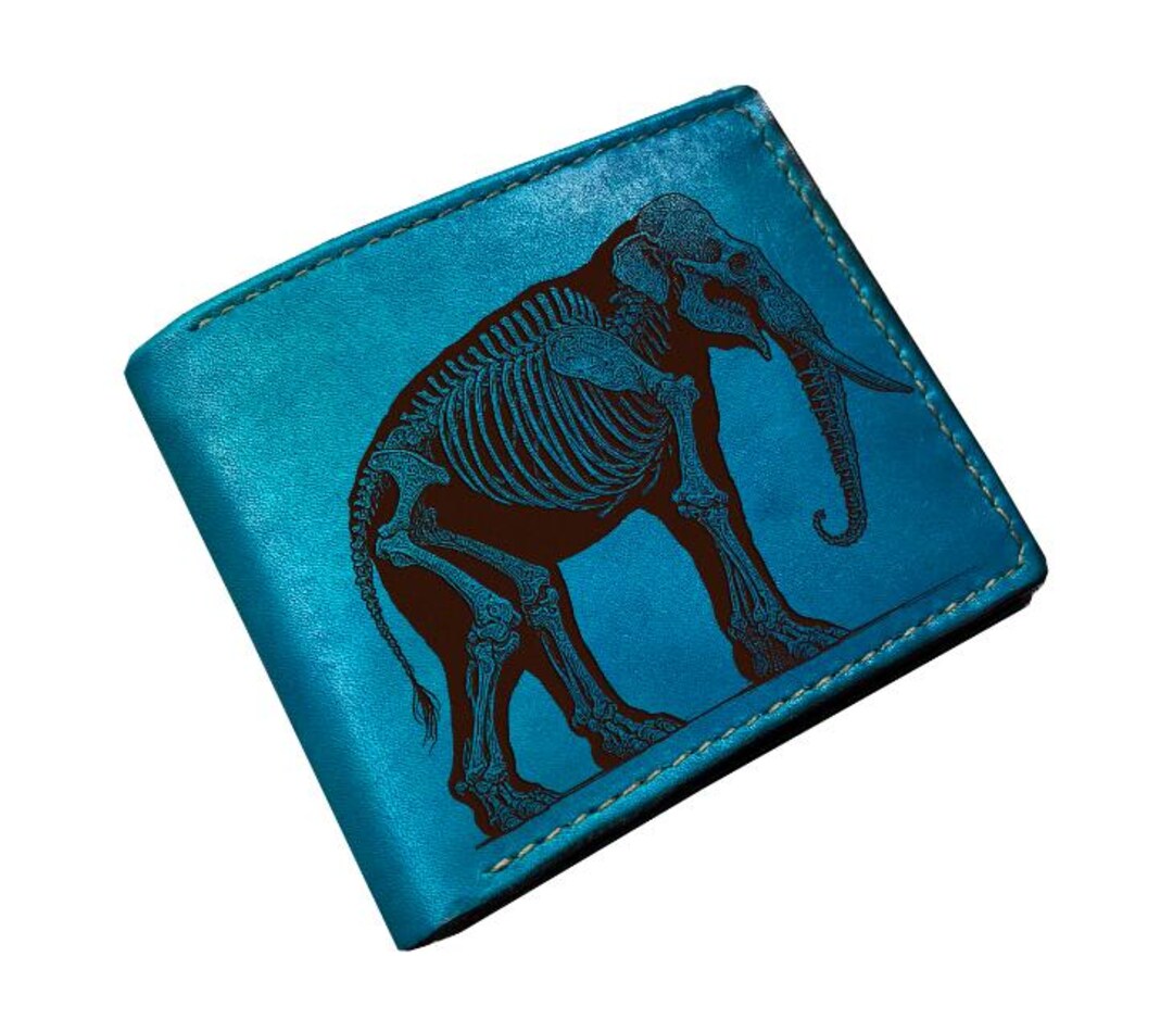 Handmade Leather Trifold Bifold Wallet: Elephant Skeleton, Elephant ...