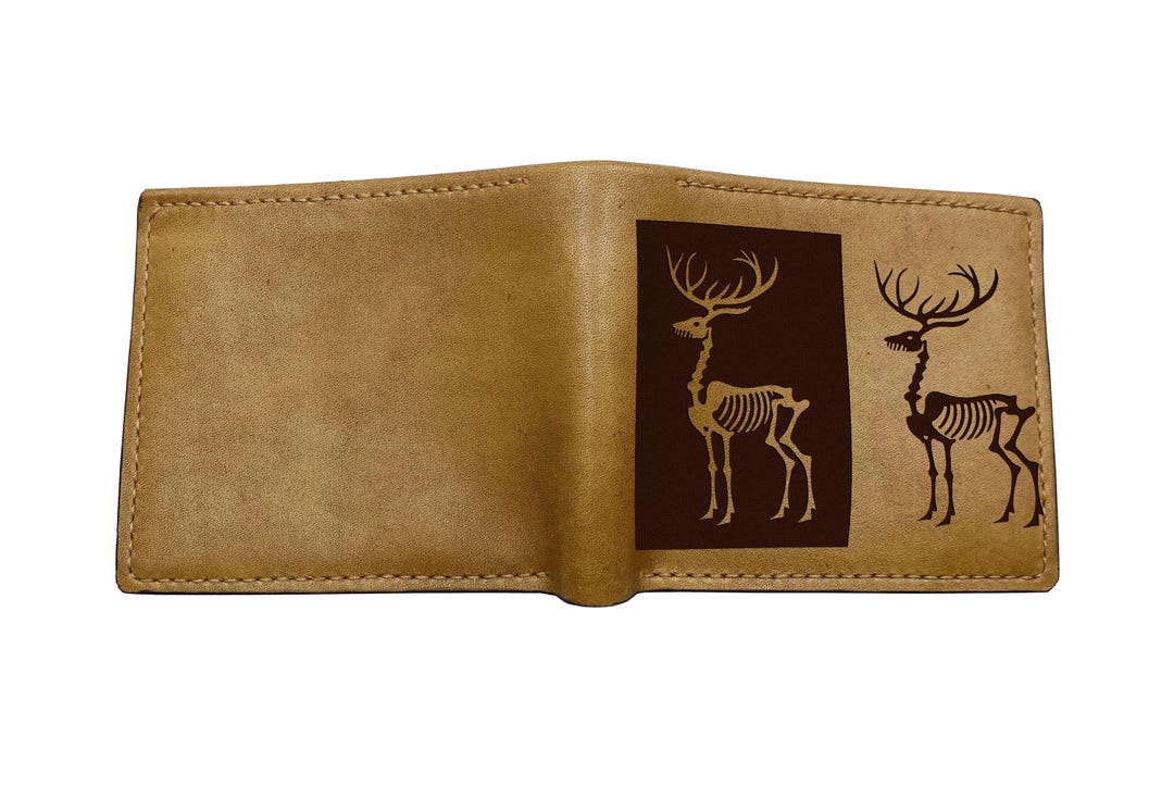 Deer Elk Anatomy Handmade Leather Wallet: Engraved X-ray Moose Design ...
