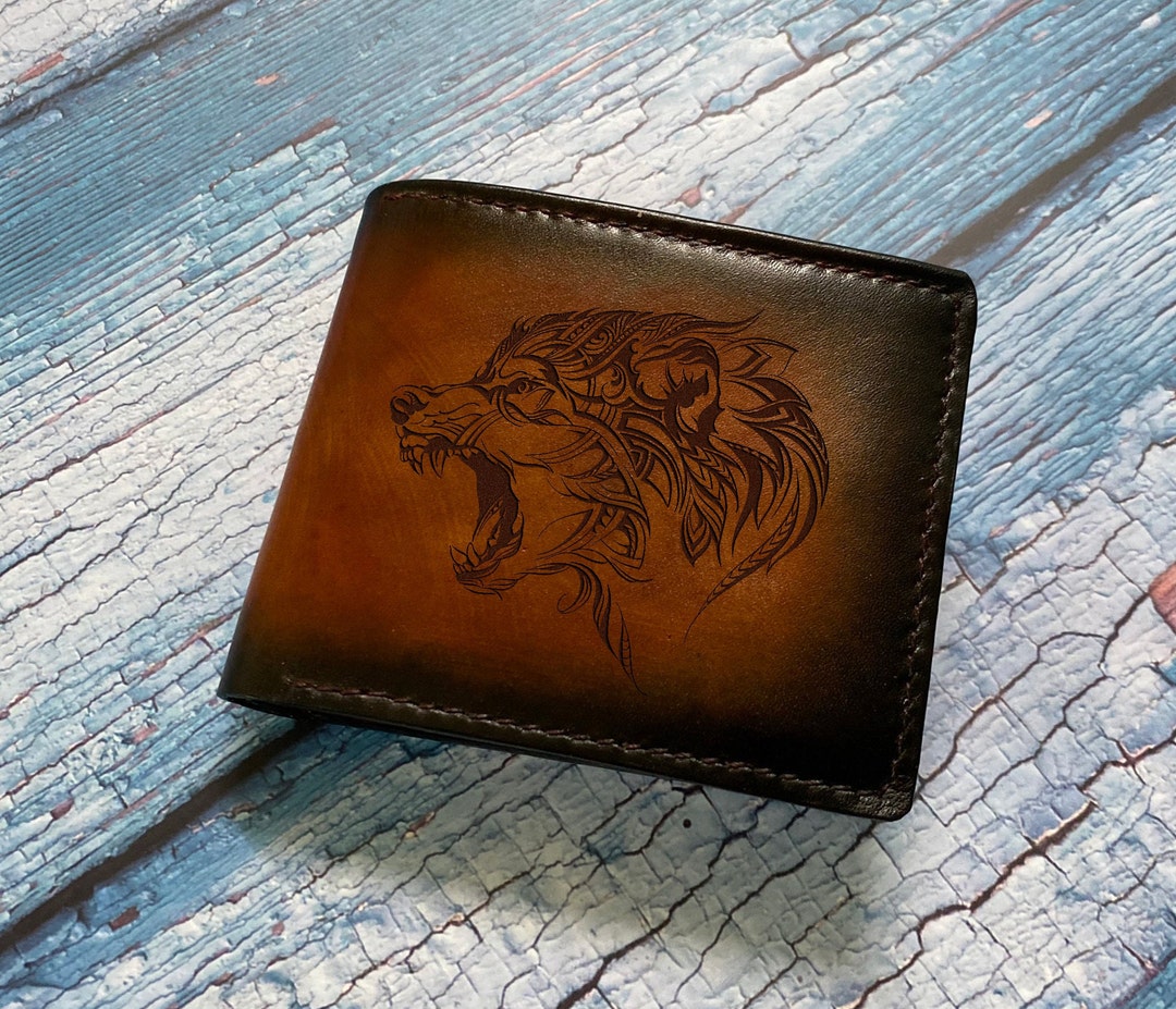 Handmade Leather Trifold Wallet: Tribal Wolf Tattoo, Unisex Gift - Etsy