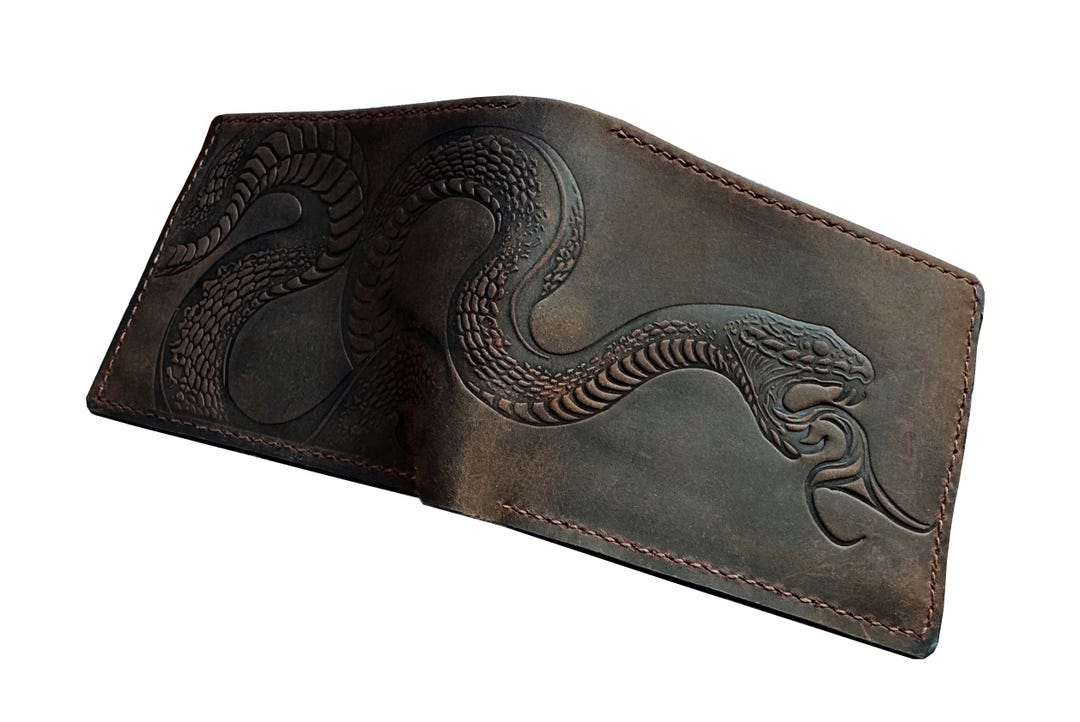 Handmade Snake Embossed Wax Leather Wallet - Etsy
