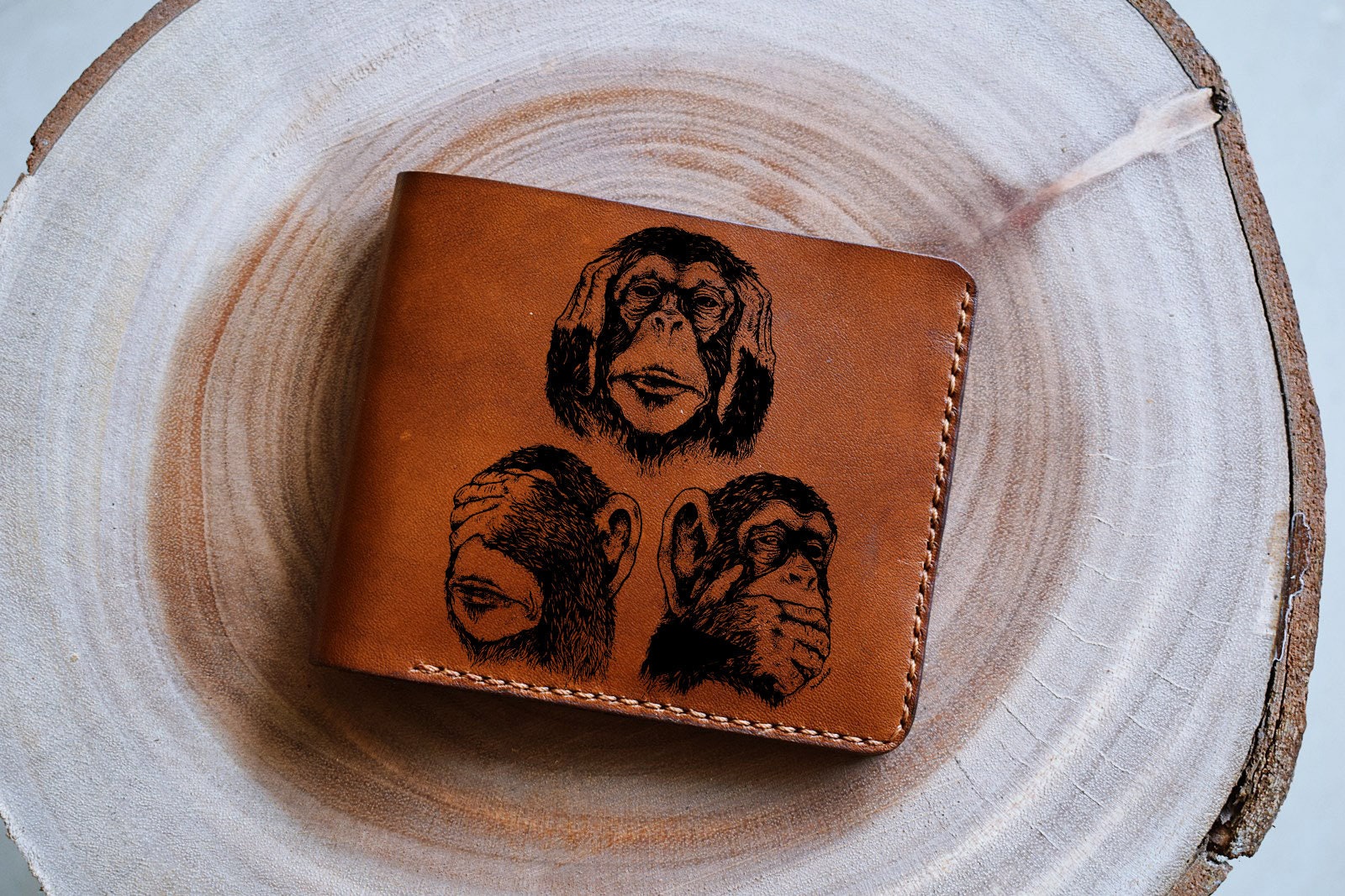 Three Wise Monkeys Men Wallet Zen Men Walletpersonalized - Etsy