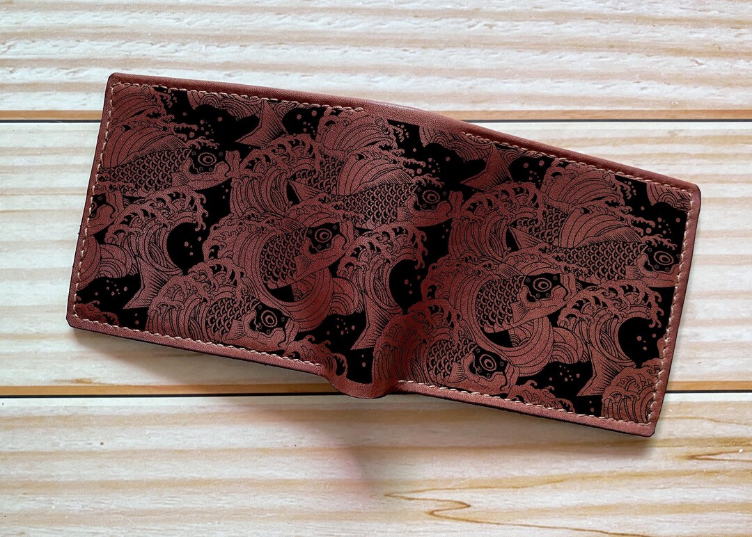 Koi Fish Leather Wallet: Japanese Art Handmade Bi-fold - Etsy