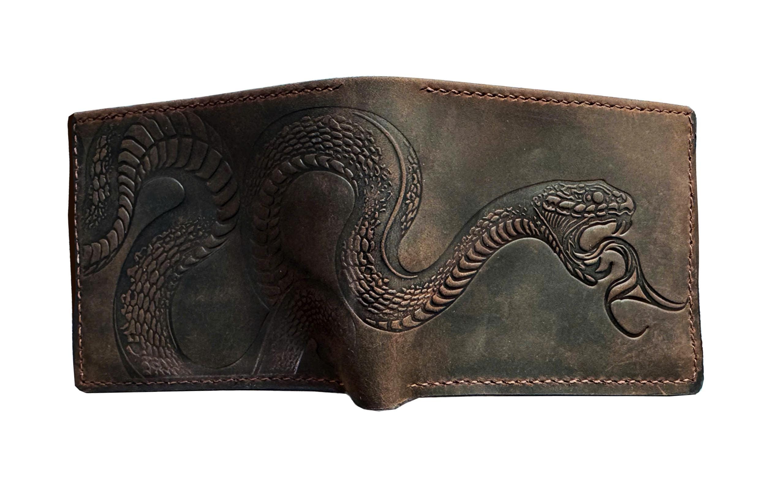 Handmade Snake Embossed Wax Leather Wallet - Etsy
