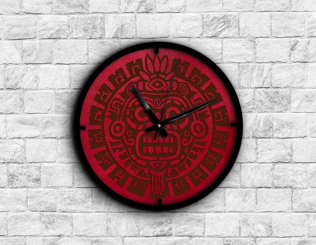 Maya Symbol Clock Wall Art Home Decor, Handmade Leather Cat Clock Gift ...