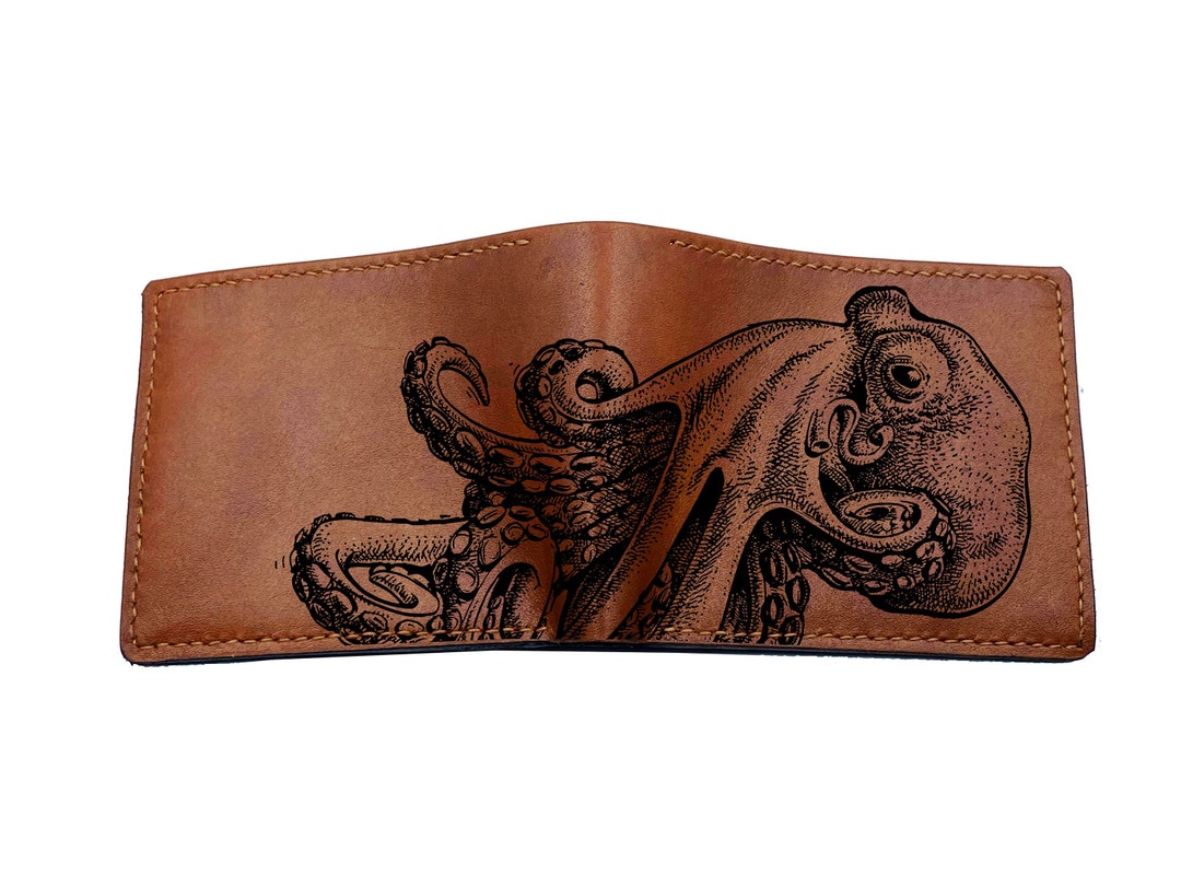 Octopus Leather Wallet: Handmade Ocean Theme Gift - Etsy