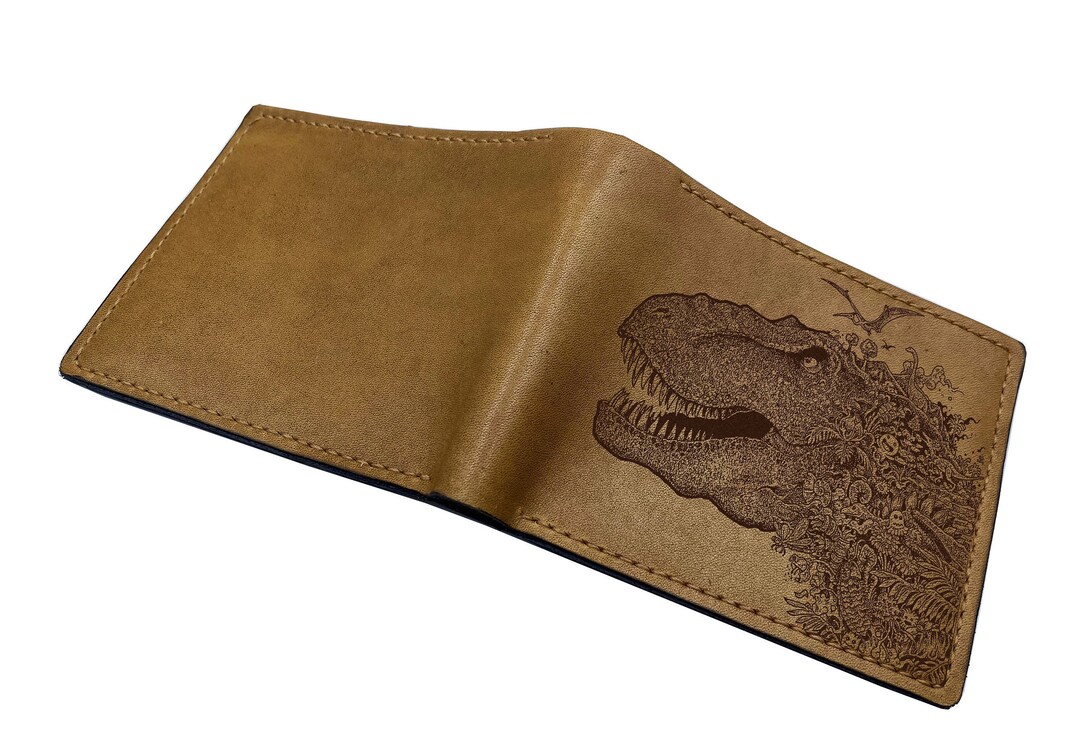 T-rex Doodles Premium Men Wallet, Dinosaur Fossil Leather Handmade ...